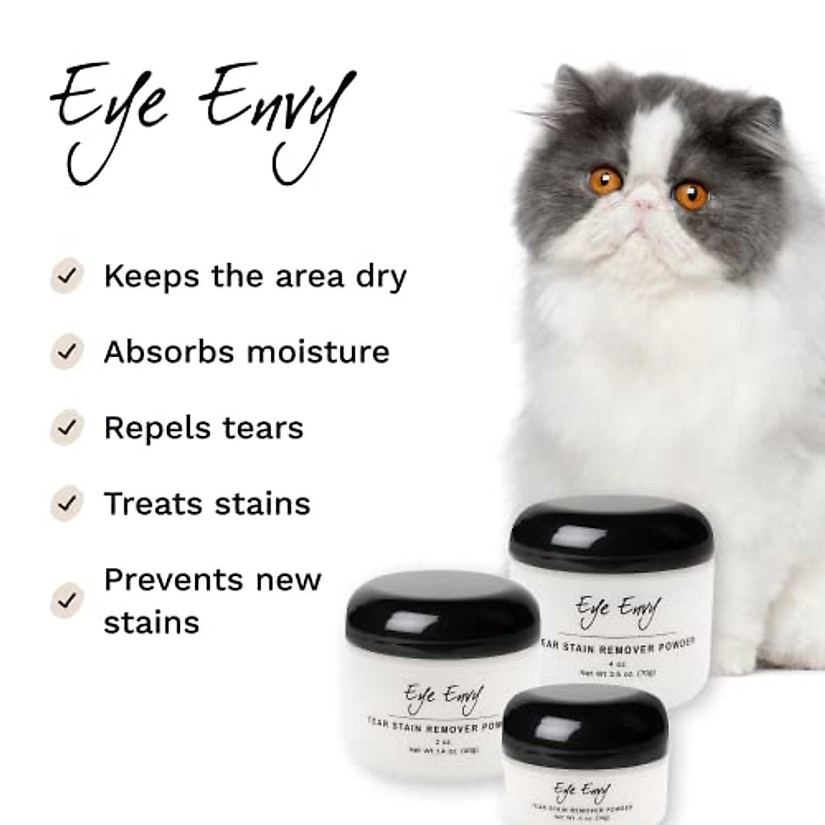 Eye Envy Tear Stain Remover Powder for Dogs & Cats |100% Natural, Safe | Apply Around Eyes to Absorb & Repel Tears | Keeps Area Dry | Treats The Cause of Staining | Effective & Non-Irritating (.5oz)
