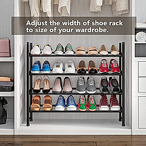 YIZAIJIA Shoe Rack Storage Organizer 4 Tier Expandable Metal Adjustable Shoe Shelf Free Standing Shoe Rack for Entryway Closet Doorway,Black