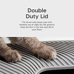 IRIS USA Large Premium Square Top Entry Cat Litter Box with Scoop, Kitty Litter Pan with Litter Particle Catching Cover and Privacy Walls, White/Gray