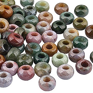TUMBEELLUWA Natural Gemstone Beads for Jewelry Making, Rondelle Large Hole Loose Beads Pack of 15,Indian Agate(8x14 mm)