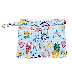 Damero 2Pcs Wet Dry Bag with 2 Zippered Pockets and Snap Handle for Cloth Diaper, Swimsuit, Clothes, Ideal for Travel, Exercise, Daycare, Roomy and Water-Resistant (Small+Large,Summer Style)