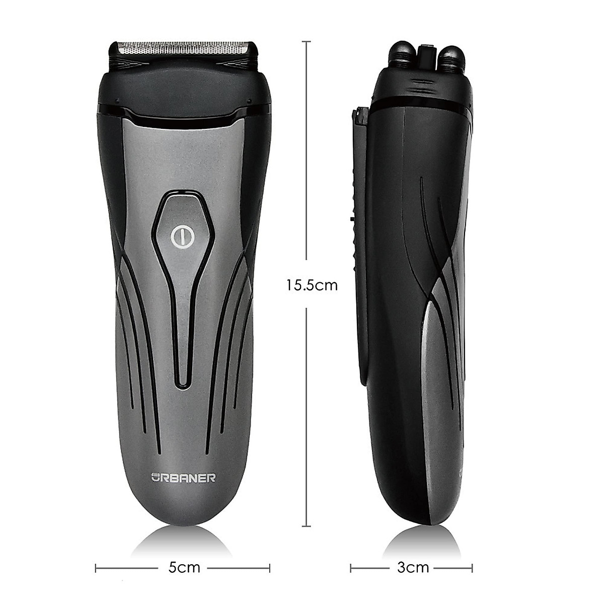 URBANER Rechargeable Electric Razor for Men, Waterproof, Cordless, Professional Beard Trimmer, Safe Grooming Blade, Wet and Dry Foil Shaver, Grey, MB-343
