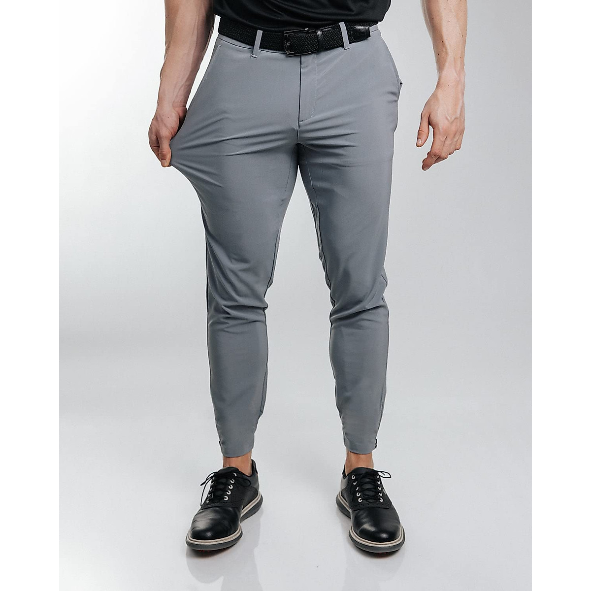 Primo Golf Jogger, Lightweight Four-Way Stretch Golf Pant, 4 Pockets, Inner Gel Waistband, Elastic Zipper Ankles, Light Gray, 30 Regular