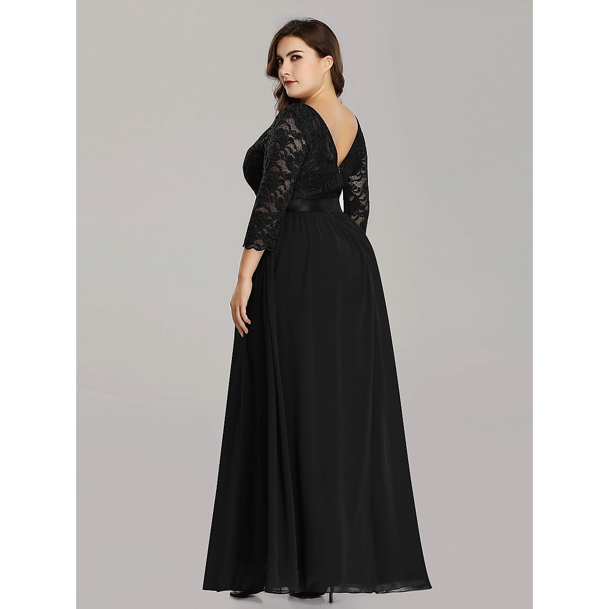 Ever-Pretty Women's Lace Sleeves Wedding Guest Dress Long Evening Bridesmaid Dress Black US24