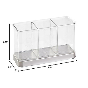 mDesign Plastic Cutlery Storage Organizer Caddy Bin for Kitchen Table, Cabinet or Pantry - Holds Forks, Knives, Spoons, Serving Utensils - Indoor or Outdoor Use, 3 Sections - Clear/Chrome