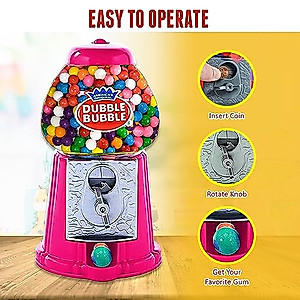 8.5" Coin-Operated Gumball Machine Bank with 85 Gumballs - Pink Candy Dispenser Toy for Kids