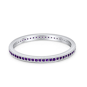 Blue Apple Co. Simulated Amethyst Cubic Zirconia Size-10 Full Eternity Stackable Band Ring Round Simulated Cubic Zirconia 925 Sterling Silver