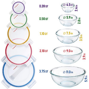dokaworld Glass Mixing Bowls - Nesting Bowls - Space-Saving Glass Bowls with Lids Food Storage - Set of 5 Stackable Microwave Glass Containers - Storage Bowls with Lids Bpa Free - Bowls for Cooking