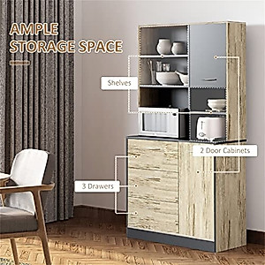 ZHUHW 67" Freestanding Buffet, Kitchen Storage Cabinet with 3 Drawers, Cable Management, 4 Cubbies and 2 Cabinets.