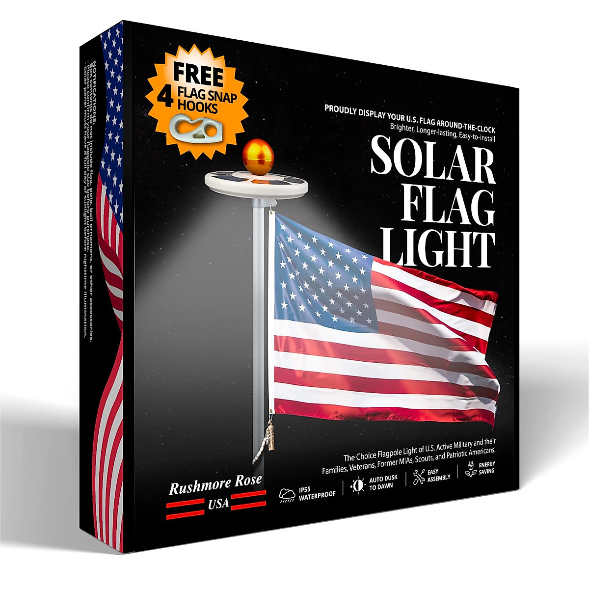 Flag Pole Light Solar Powered - Waterproof & Weatherproof Energy Saving Solar Flag Pole Lights for up to 30 Ft Poles -Flag Pole Solar light top Top Mount Dusk to Dawn 26 LED Flag Light