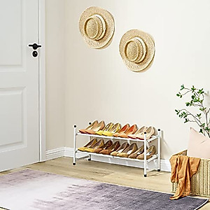 Tajsoon 2-Tier Stackable Shoe Rack Organizer, Expandable & Adjustable Metal Iron Shoes Storage for Entryway Doorway, White