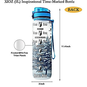 64HYDRO 32oz 1Liter Motivational Water Bottle with Time Marker & Removable Strainer, Water Tracker Bottles, Snow Wolf Water Bottles with Times to Drink, Cool Unique Inspirational Gifts for Men, Women