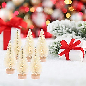 Ioffersuper 12Pcs Mini Sisal Trees with Wood Base Artificial Christmas Pine Trees Bottle Brush Trees for Winter Snow Miniature Scenes DIY Christmas Crafts Xmas Holiday Home Desk Tabletop Decor