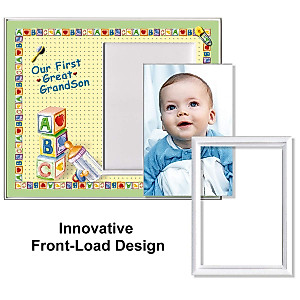Our First Great Grandson Picture Frame | New Great Grandparent Gifts | Baby Announcement Frame | Photo Frame Measures 8.25 x 7 in | Holds a 3.5 x 5 in Photo | Front-Load Photo Design |Easy to Mail