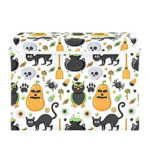 innewgogo Happy Halloween Pumpkins Cat Owl Skull Storage Bins with Lids for Organizing Closet Organizers with Handles Oxford Cloth Storage Cube Box for Books