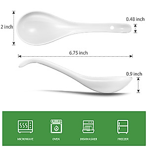 Set of 24 Asian Soup Spoons Ceramic Chinese Japanese Soup Spoons 6.75 Inch Large Ultra-fine Porcelain Kitchen Tablespoon for Dumpling Ramen Cereal Stews Pho Wonton, Deep Oval Hook Design (White)