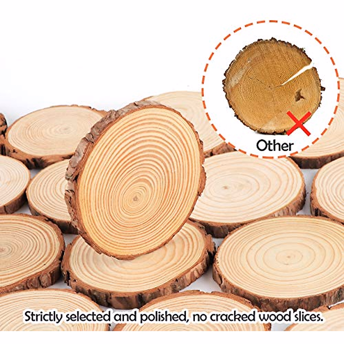 Wood Slices 16Pcs 3.5''-4'' Unfinished Wood Rounds Natural Thicken Slab with Bark for Coasters Centerpieces Wedding Rustic Craft Wooden Christmas Ornaments
