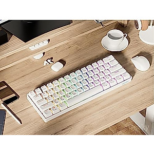 Geeky GK61 60% | Hot Swappable Mechanical Gaming Keyboard | 61 Keys Multi Color RGB LED Backlit for PC/Mac Gamer | ANSI US American Layout (White, Mechanical Red)