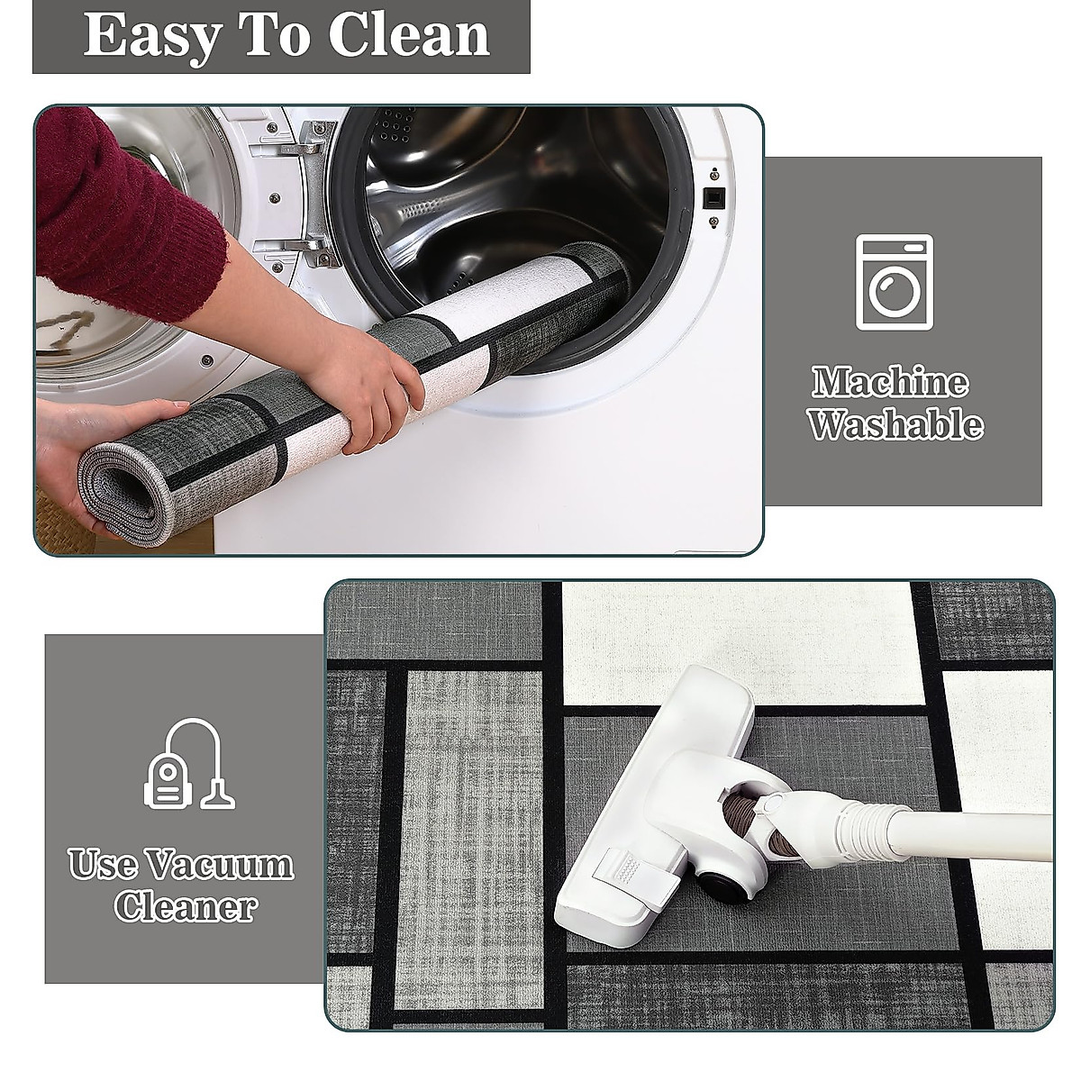 FairOnly 2x6 Runner Rug Washable Runner Rug Kitchen Runner Rug Geometric Runner Rugs Modern Floor Cover for Hallways Non Slip Runner Rug Low Pile Carpet for Living Room Bedroom Dining Room,Grey