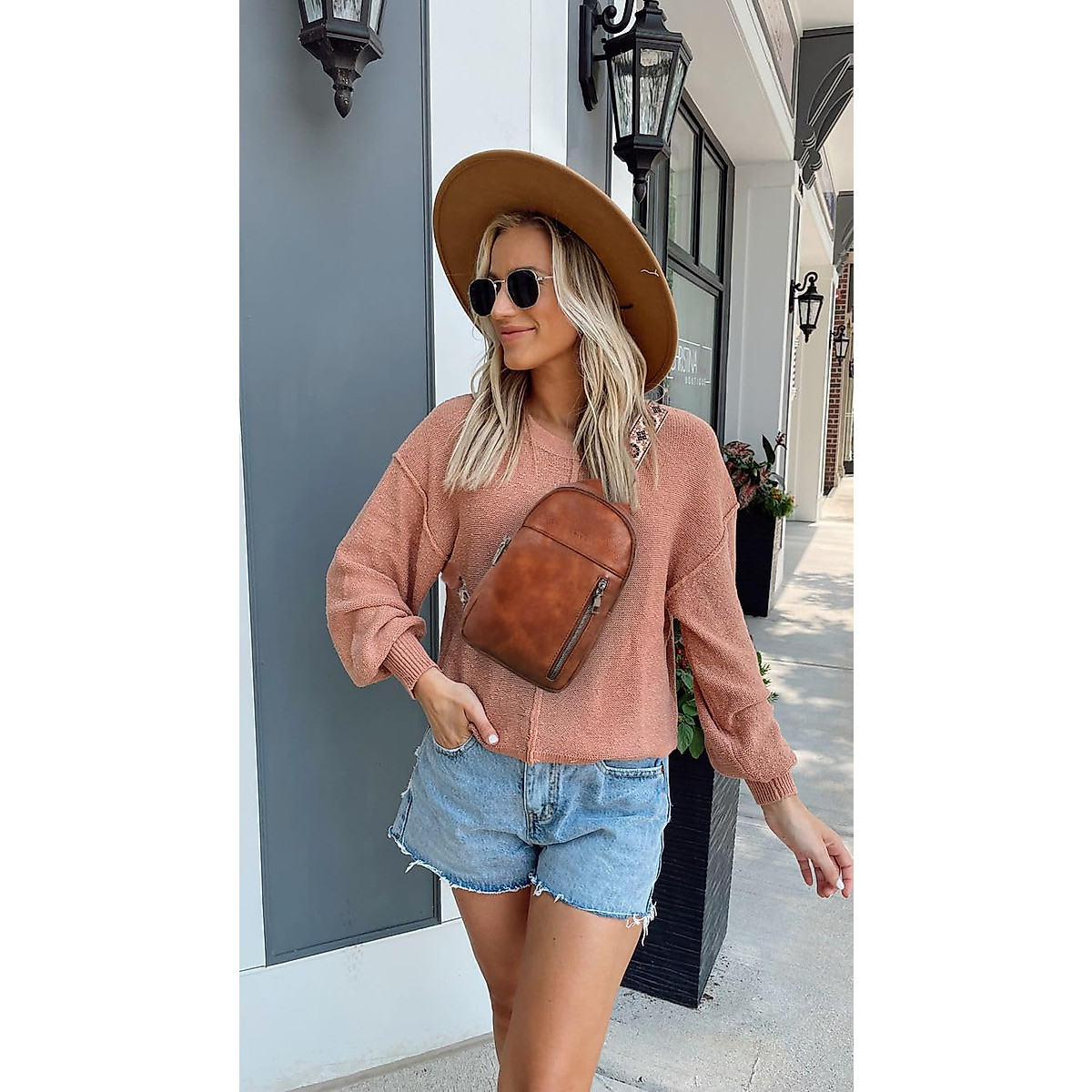 CLUCI Sling Bag for Women,Faux Leather Trendy with Guitar Strap, Crossbody Fanny Pack