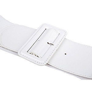 GRACE KARIN Ladies High Stretchy Waist Wide Patent Fashion Plain Leather Belt White XL