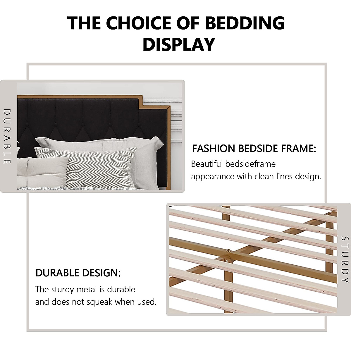 AGARTT Upholstered Platform Queen Size Bed Frame with Headboard Premium Stable Wood Slat Support No Box Spring Required Black