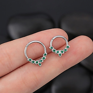 OUFER Septum Rings 16G, 316L Stainless Steel Septum Rings Hoops, Cluster CZ Hinged Segment Daith Helix Piercing Jewelry For Women And Men-GR 10MM