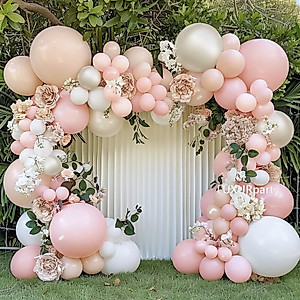 Pink White Balloon Garland Double Stuffed Peach Balloons Cream Beige Pastel Pink Balloon Arch Kit Pearl Sand White Balloons for Girl Baby Shower Birthday Wedding Anniversary Party Decoration