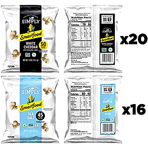 Simply Smartfood Variety Pack, White Cheddar and Sea Salt 0.5oz (36 Count)