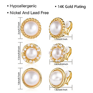 Gold Clip On Earrings 3 Pairs Clip On Stud Earrings Set Small Clip On Earrings Non Pierced 14K Gold Plated Simulated Earrings Dainty Earrings for Women