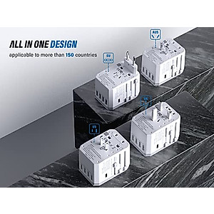 Universal Travel Power Adapter - EPICKA All in One Worldwide International Wall Charger AC Plug Adaptor with Smart Power USB for USA EU UK AUS Cell Phone Laptop (White)