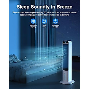 Uthfy 41" Swamp Cooler, Evaporative Air Cooler With 4 Ice Packs And Remote, 80° Oscillation 3 Speeds 3 Modes, Cooling Fan That Blow Cold Air, Bladeless Tower Fan For Bedroom Home Office