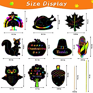 50 Pack Thanksgiving Scratch Art Paper Crafts Kit, Fall Thanksgiving Rainbow Paper Crafts Kit for Kids, DIY Pumpkin Turkey Maple Hanging Ornaments for Thanksgiving Fall Harvest Party Decoration