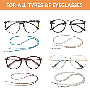 HALUNHL 6PCS Eyeglasses Chains For Women,Womens Beads Eyeglass Necklace，Eyeglass Chains，Pearl Eyeglass Chains