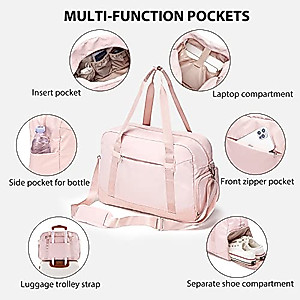 LONG VACATION Women's Travel Duffel Bag with Toiletry Bag, Sports Gym Bag Weekendeer Carry-on Tote with Shoe Compartment and Wet Pocket, School Yoga Bag Fit 15.6inch Laptop (PINK, 18-inch)