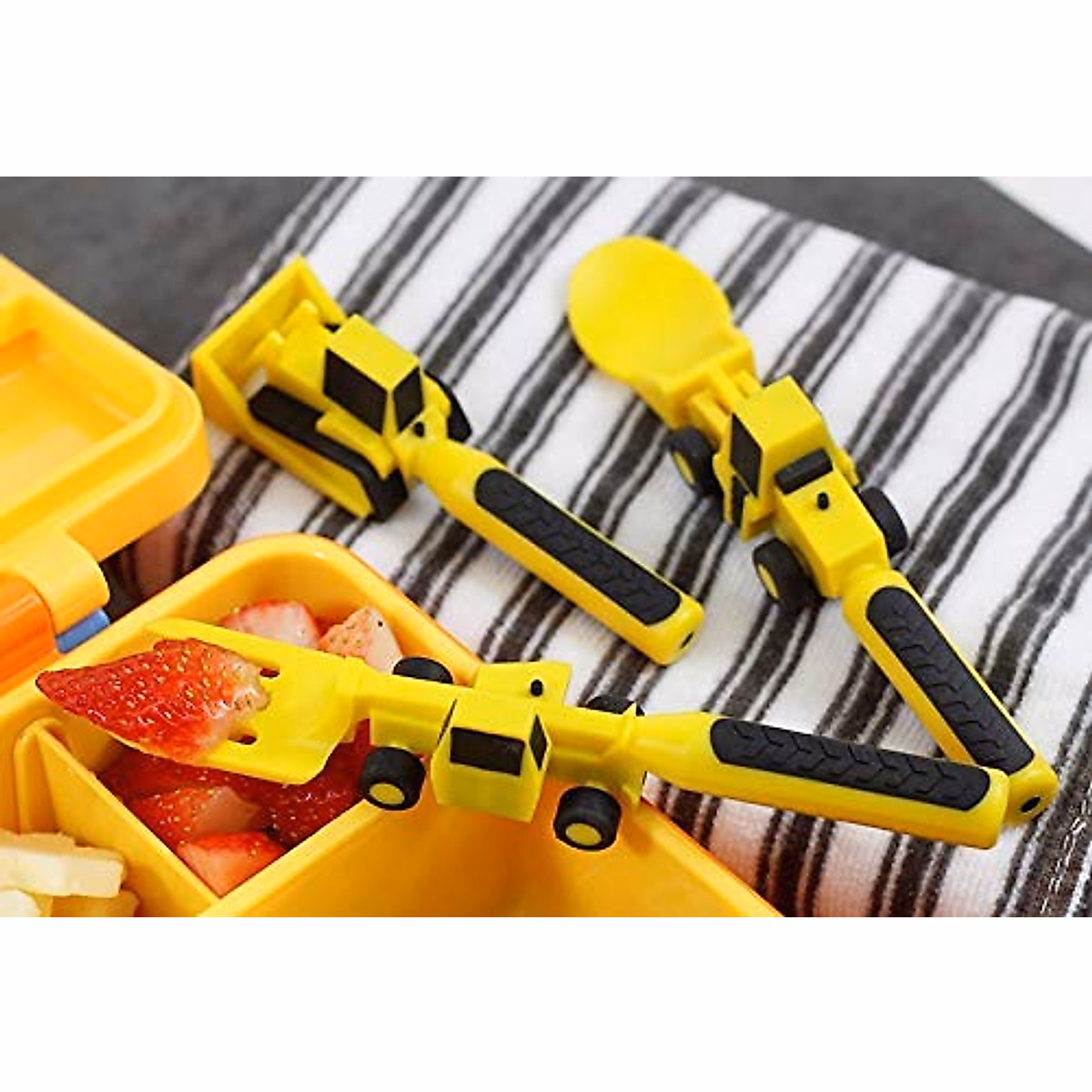 Constructive Eating Made in USA Set of 3 Construction Utensils for Toddlers, Infants, Babies and Kids - Made With Materials Tested for Safety