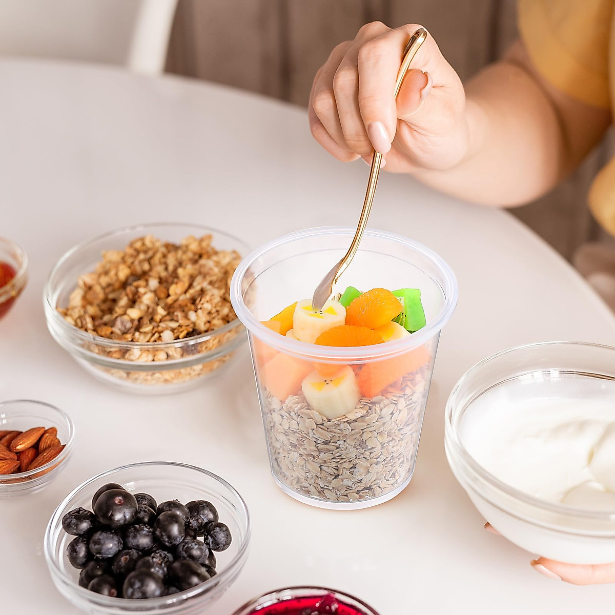 Blushtier 10 Pcs Overnight Oats Containers with Lids 24 oz Leak Proof Oats Jars Reusable Plastic Food Storage Meal Prep Container for Yogurt Cereal Soup Milk Salad Dishwasher Safe