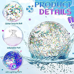 Libima 48 Pcs LED Inflatable Beach Ball 12 in Clear Confetti Glitter Beach Balls Glow in The Dark Ball Swimming Pool Ball Toy Light up Beach Balls for Summer Beach Pool and Party Favor (Colorful)