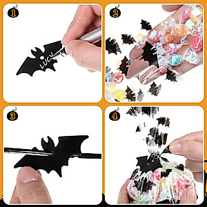 Gueevin 150 Set Halloween Bat Cellophane Candy Treat Bags Trick or Treat Cello Favor Bags Ghost Bat Cookie Goodie Bags Bulk with Twist Ties Gift Cards for Halloween Party Supplies