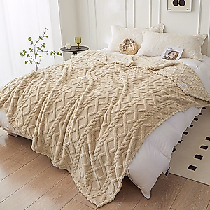 DEZANBO Twin Size Blanket for Bed: Soft Fleece Plush Sherpa - Fuzzy Fluffy Warm Cozy Lightweight 70x80 Inch Beige