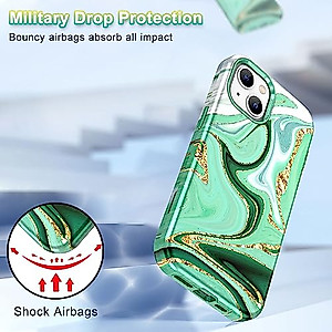 CASEFIV Compatible with iPhone 13 Case, Marble Pattern 3 in 1 Heavy Duty Shockproof Full Body Rugged Hard PC+Soft Silicone Drop Protective Girls Women Cover for iPhone 13 6.1 inch 2021, Green White