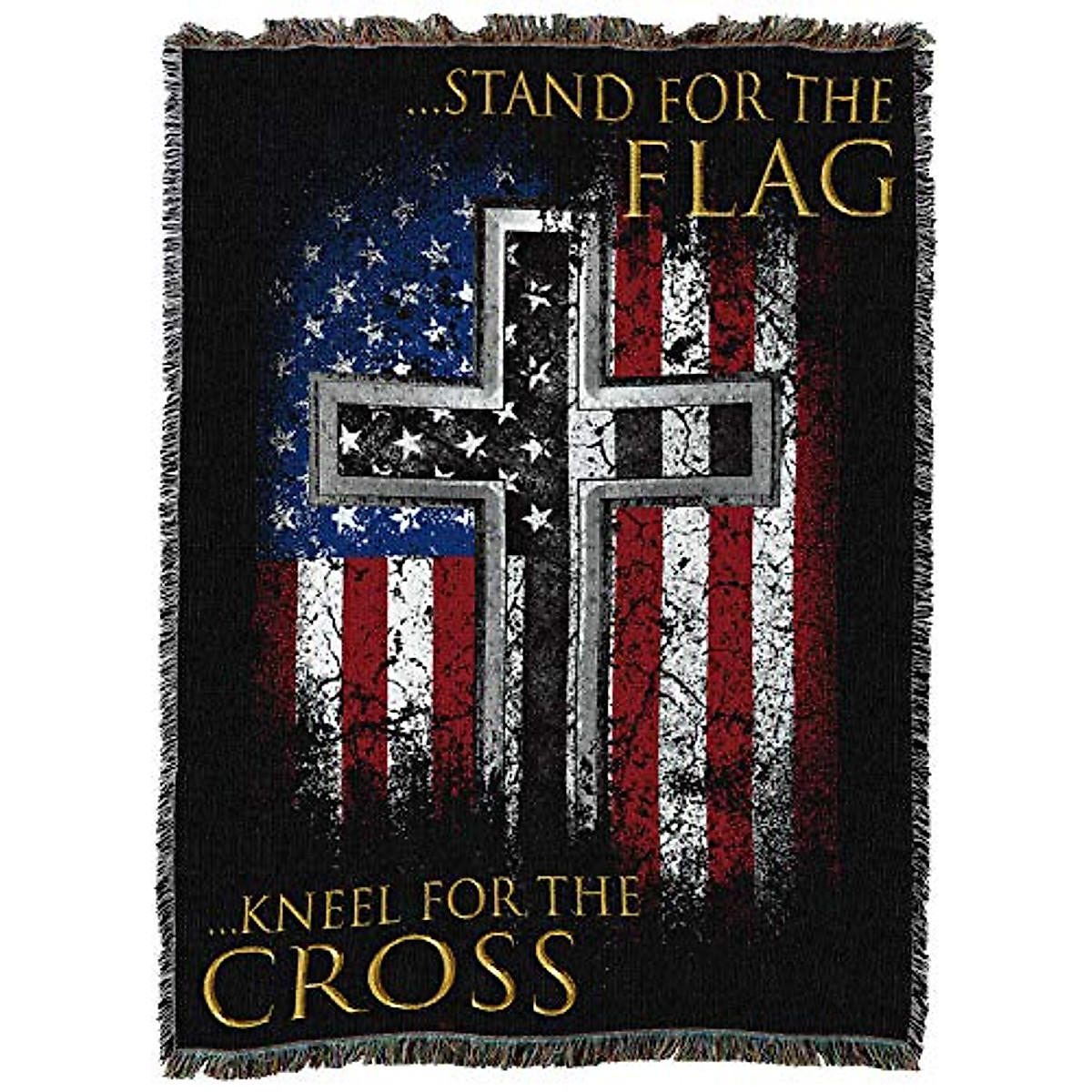 Pure Country Weavers Stand for The Flag Kneel for The Cross Blanket - Religious Patriotic Blanket Throw Woven from Cotton - Made in The USA (72x54)