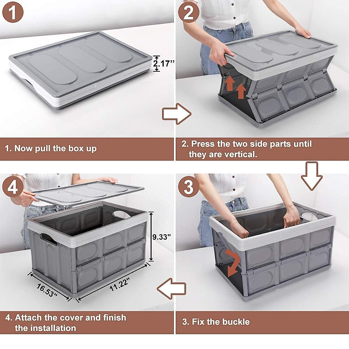 Homde Collapsible Storage Bins Bundle: 2 Gray Storage Boxes and 2 Blue Storage Boxes (Large)