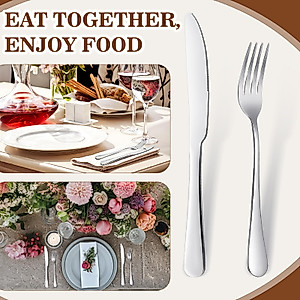 Nuenen 50 Pieces Stainless Steel Forks Silverware Set, Dinner Forks and Knives Flatware Set Christmas Tableware Cutlery Set for Kitchen Restaurant(8.07 x 0.94 Inch, 9.06 x 0.79 Inch,Shiny Silver)