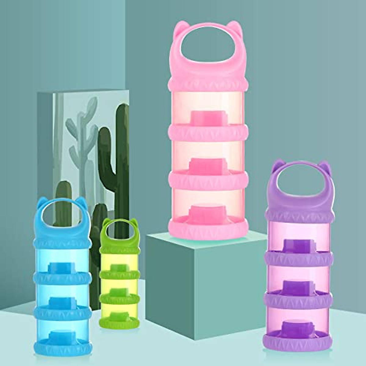 Baby Milk Powder Dispenser, 3 Layers Stackable Cute Cat Travel Portable Formula Container, Milk Powder Formula Dispenser for Fruits, Snacks and Nuts