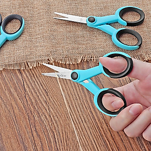 Asdirne 5” Detail Scissors, Embroidery Scissors with Sharp Stainless Steel Blade and Soft Handles, Great for Sewing, Craft, Office and School, 3 Pcs, Blue/Black