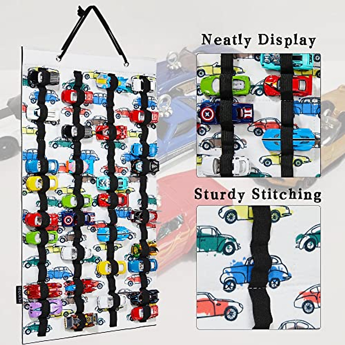 HUHYNN Display Case Compatible with 60 Hot Wheels, Hanging Organizer for Hot Wheels Matchbox Cars, Wall-Mount Display Case for Hot Wheels Fits for 60 for Hot Wheels Storage (White-60 Slots)