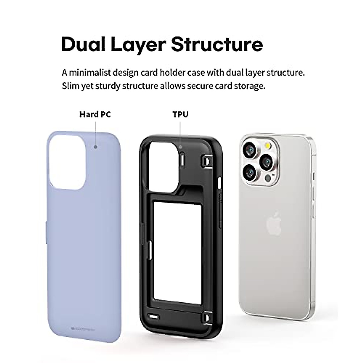 GOOSPERY Magnetic Door Bumper Compatible with iPhone 13 Pro Case, Card Holder Wallet Case, Easy Magnet Auto Closing Protective Dual Layer Sturdy Phone Back Cover - Lilac Purple