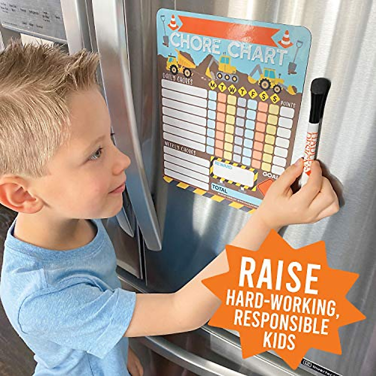 Construction Kids Chore Chart Magnetic, Reward Chart for Kids, Good Behavior Chart for Kids at Home, My Responsibility Chart for Kid, Magnetic Reward Chart for kids Behavior, Chore Chart for One Child