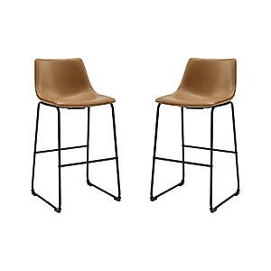 Walker Edison Douglas Urban Industrial Faux Leather Armless Lounge Kitchen Bar Chairs, Set of 2, Whiskey Brown
